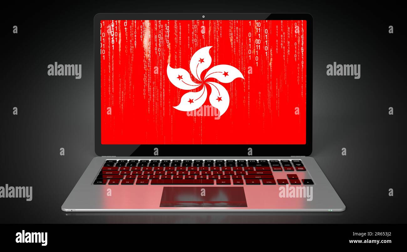 Hong Kong - country flag and binary code on laptop screen - 3D ...