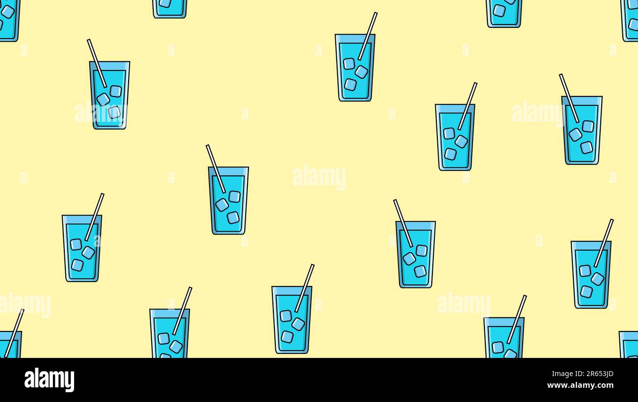 Seamless pattern of blue repeating alcoholic cocktails in a glass with ...