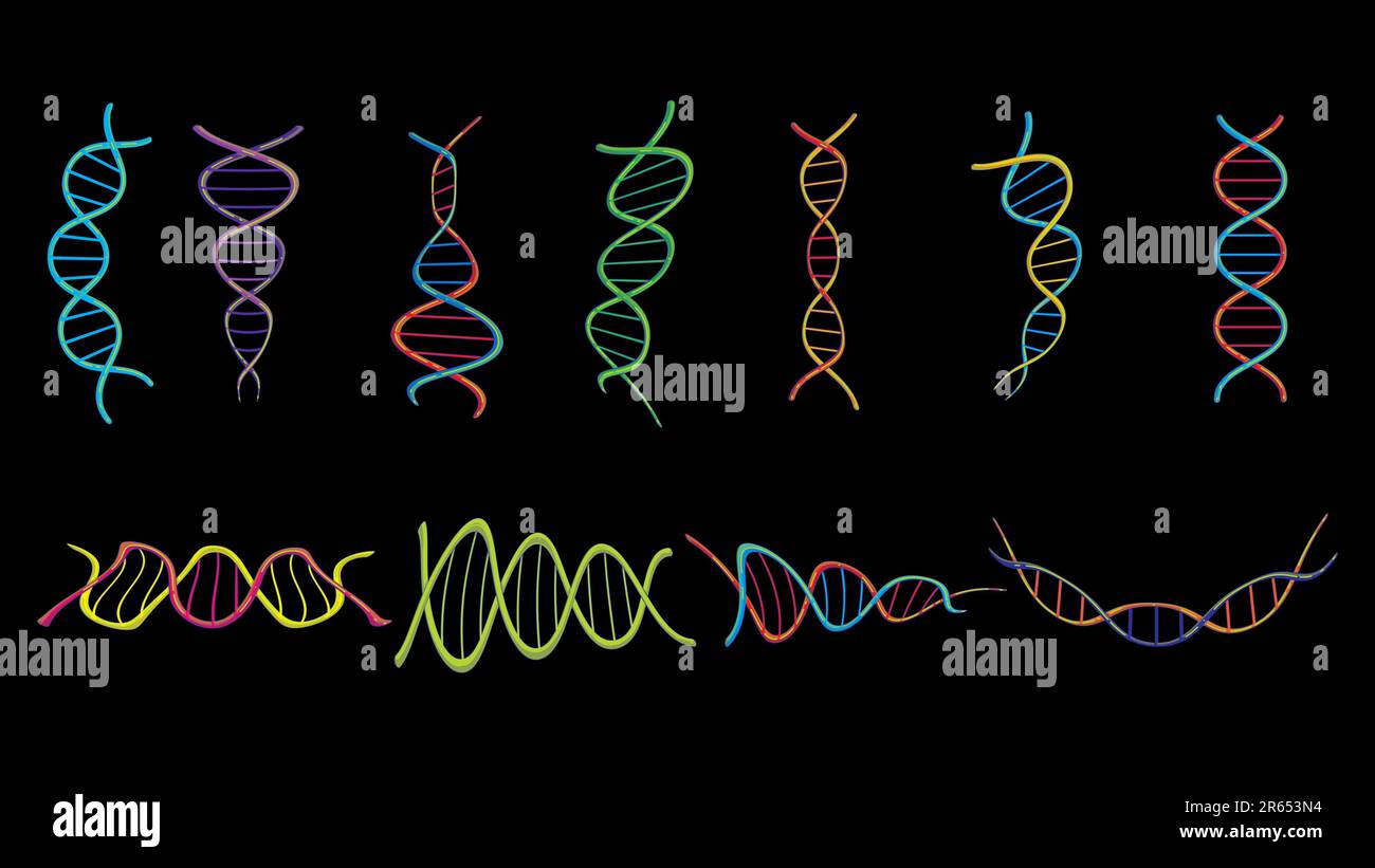 A Set Of Four Multicolored Beautiful Medical Scientific Twisted Structures Of Spirals Of