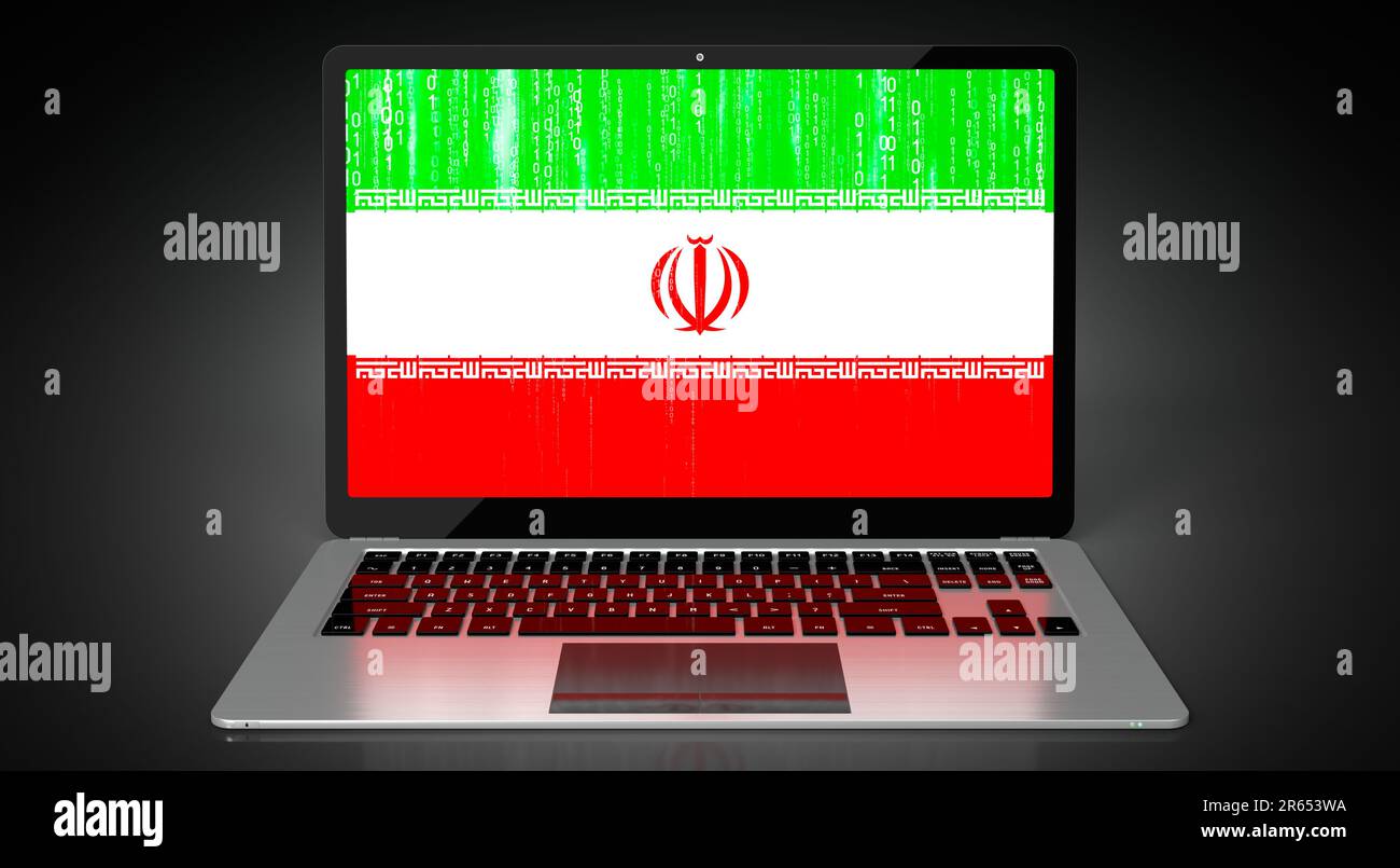 Iran - country flag and binary code on laptop screen - 3D illustration ...