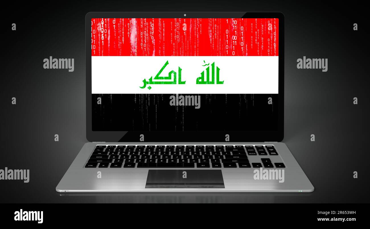 Iraq - country flag and binary code on laptop screen - 3D illustration ...