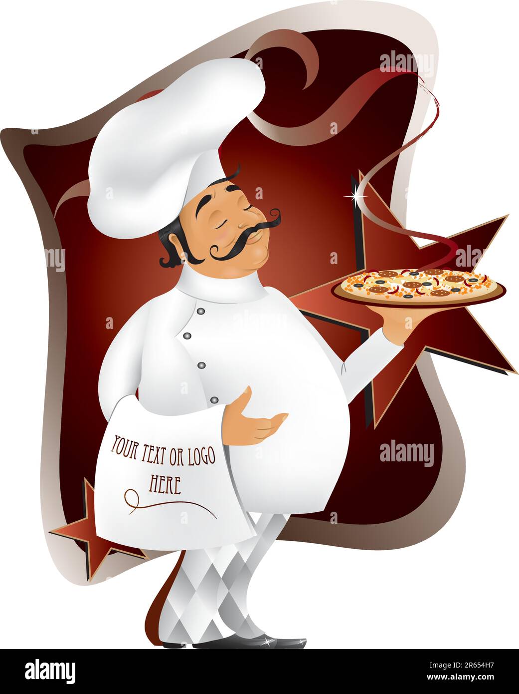 Chef with pizza design,you can place your text or logo on towel Stock ...