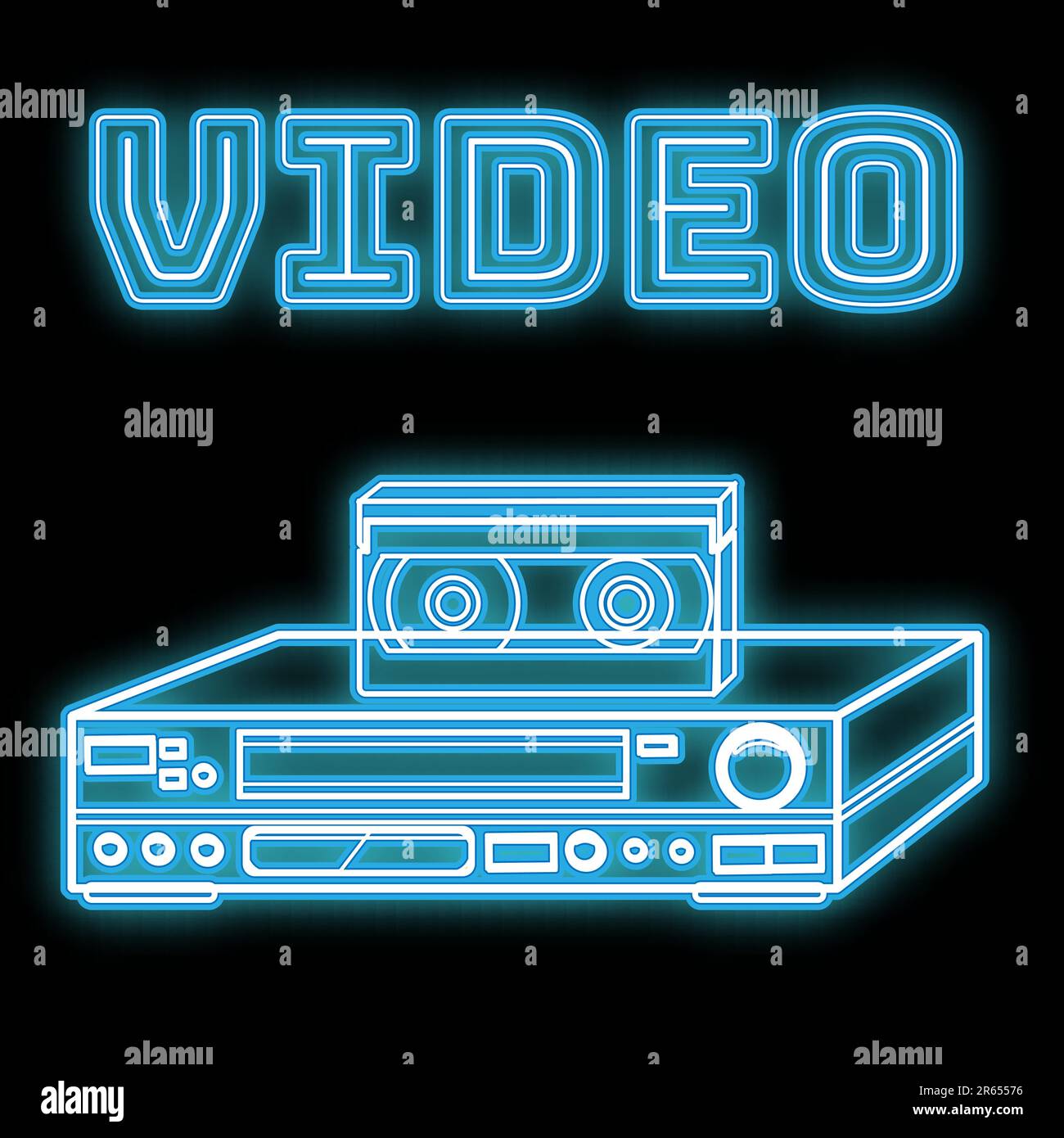 Beautiful blue bright glowing abstract neon sign of an old retro ...