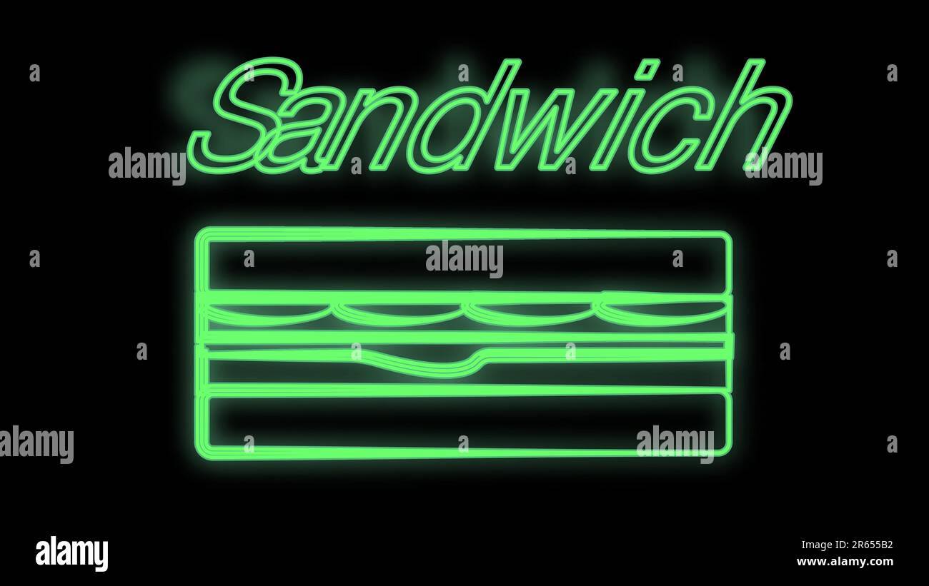 neon sandwich, vector illustration on black background. neon green ...