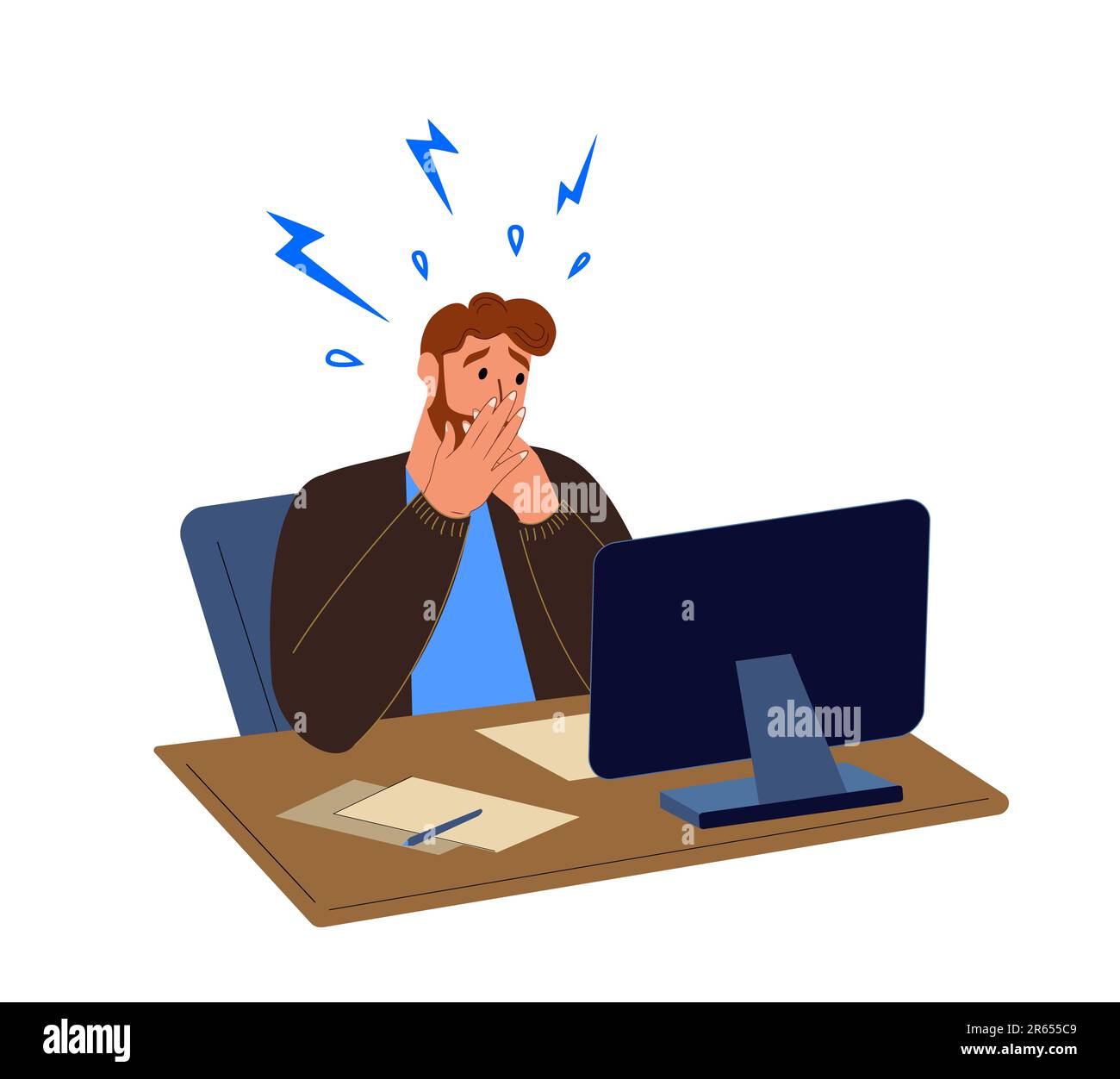 Man Employee in stress, shock.Upset worried Male office worker at ...