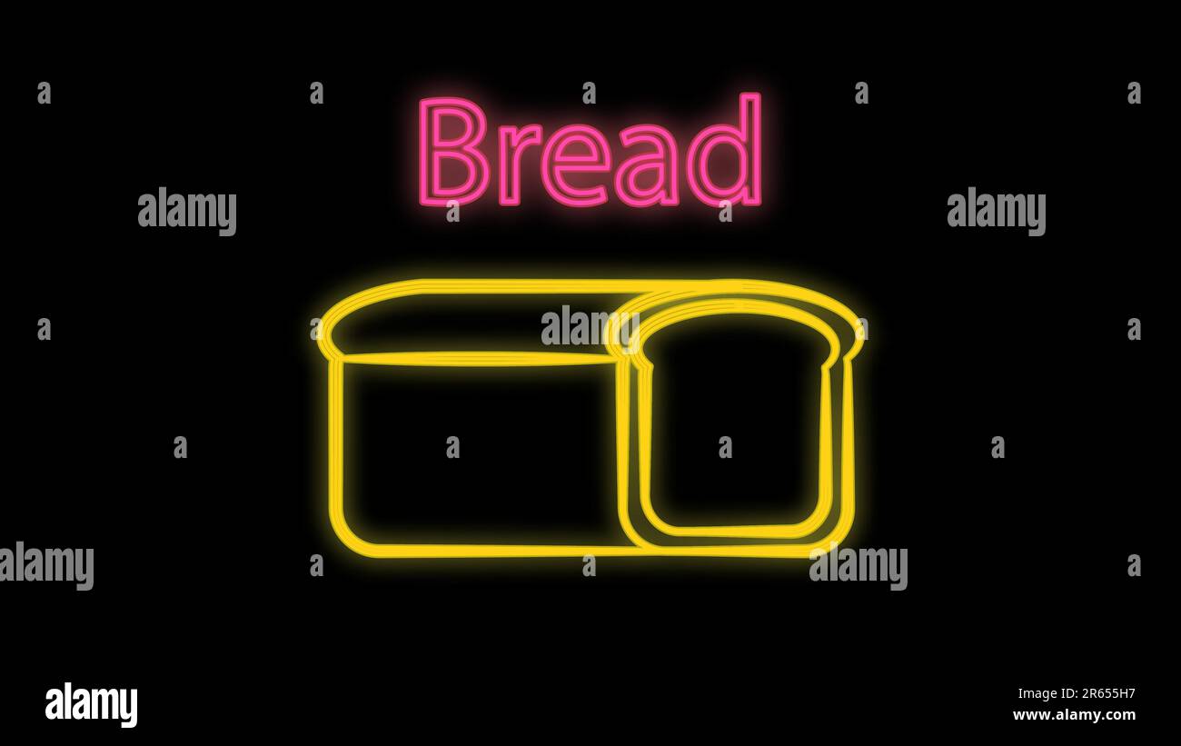 Glowing neon line Bread loaf icon isolated on black background ...