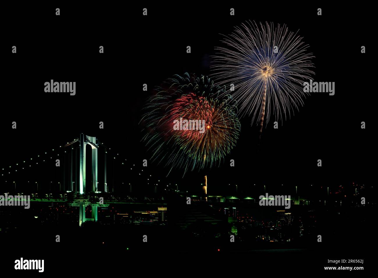 Fireworks and the Rainbow Bridge Stock Photo - Alamy