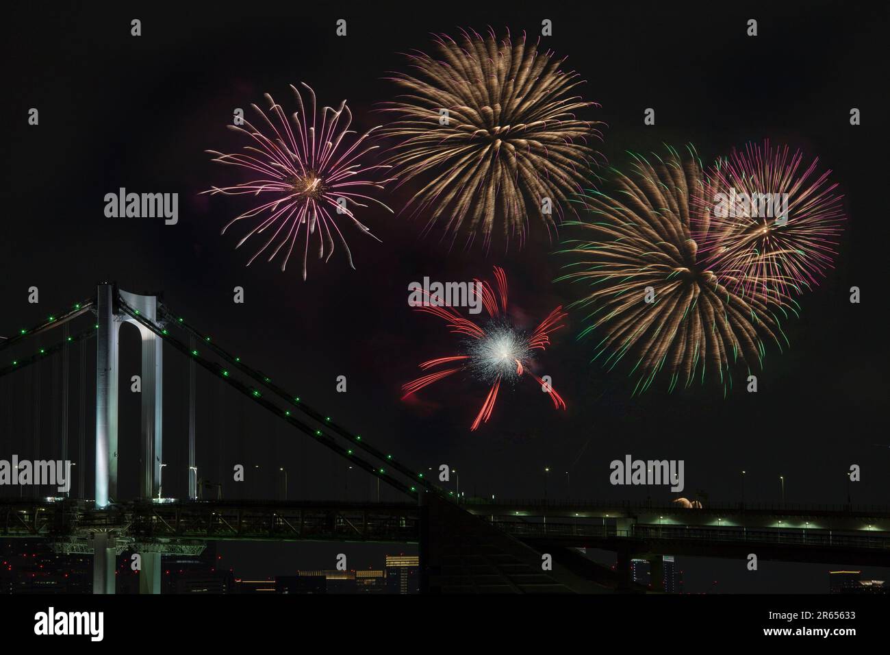 Fireworks and the Rainbow Bridge Stock Photo - Alamy