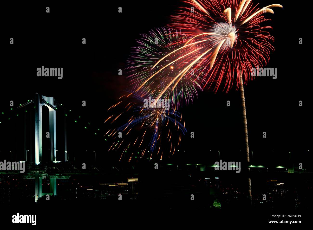 Fireworks and the Rainbow Bridge Stock Photo - Alamy
