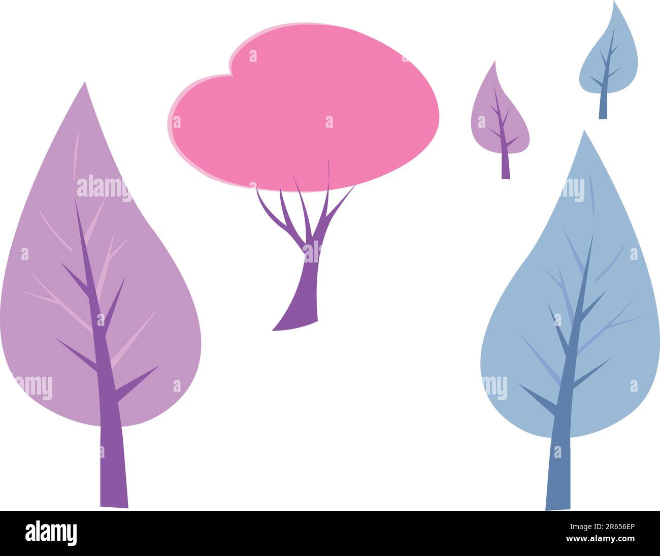 A collection of cartoonish-style vector trees in soft colors Stock ...