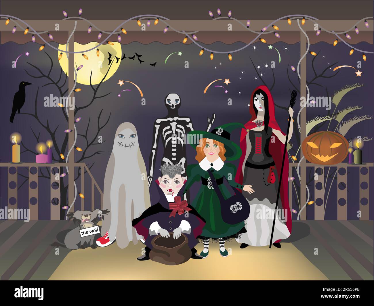 Halloween eve celebration, children in costumes, vector illustration ...