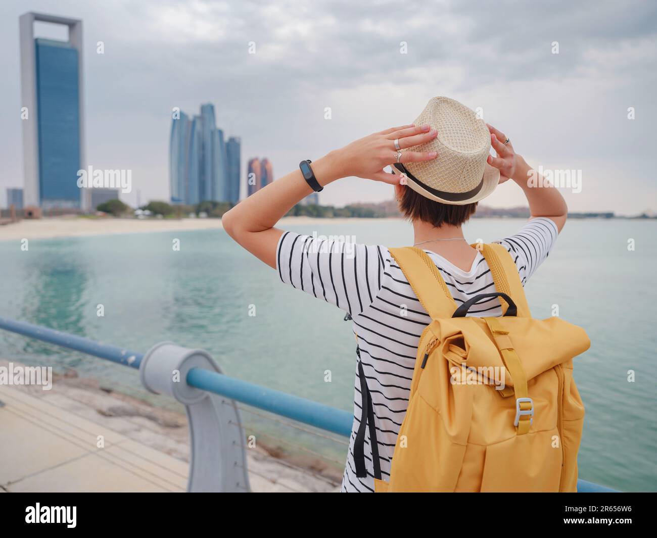 travel to the United Arab Emirates, Happy young asian female traveler ...