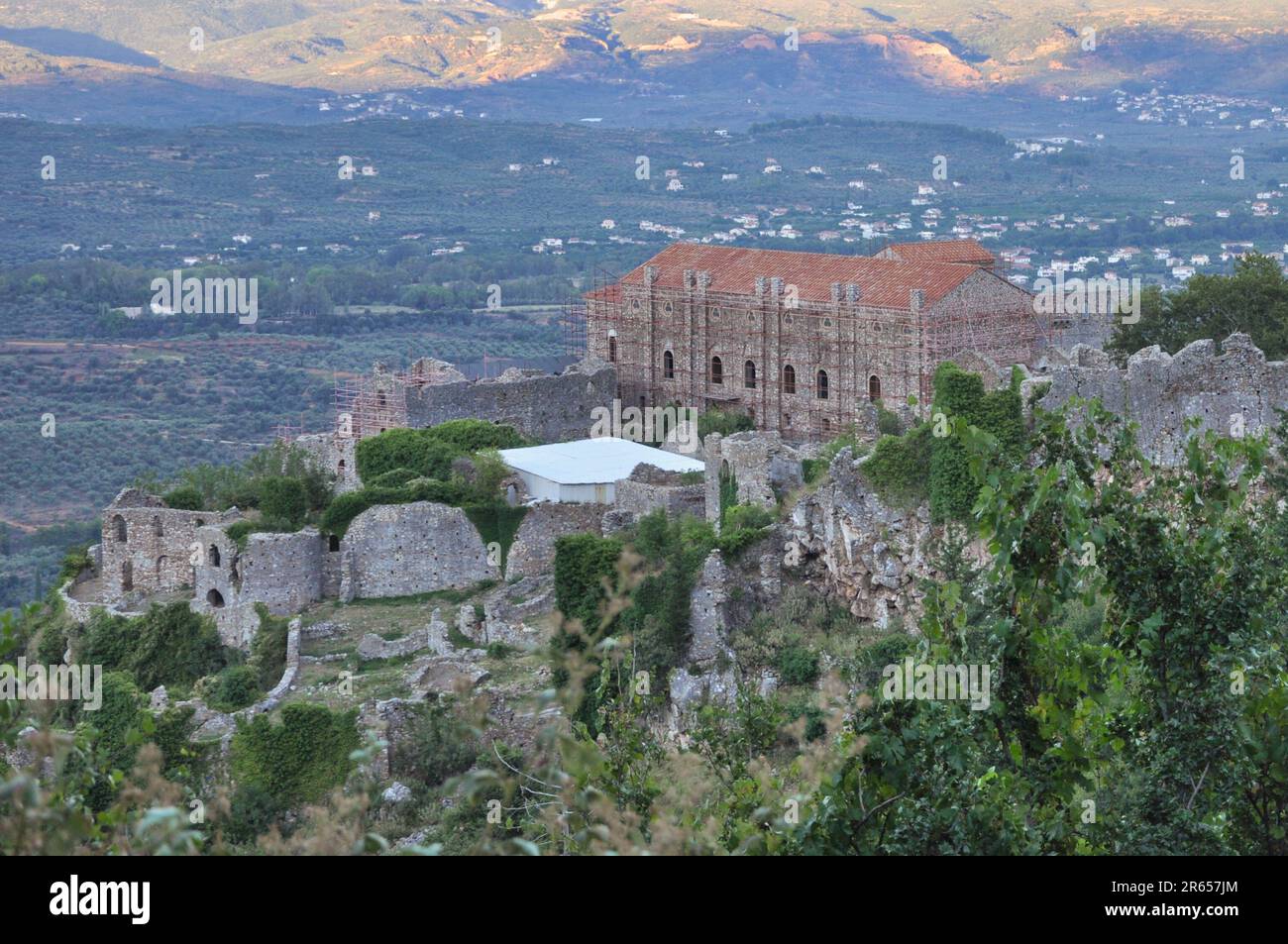 Byzantine palace of Mistras being maintained Stock Photo - Alamy