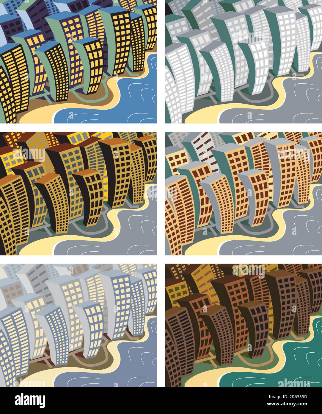 Set of editable vector illustrations of a city bending Stock Vector ...