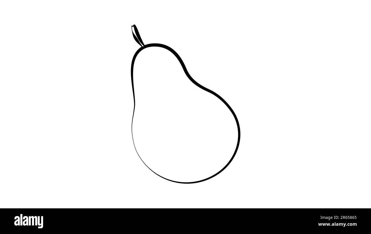 Fruit and berry collection - pear. Line icon of whole pear with leaf ...