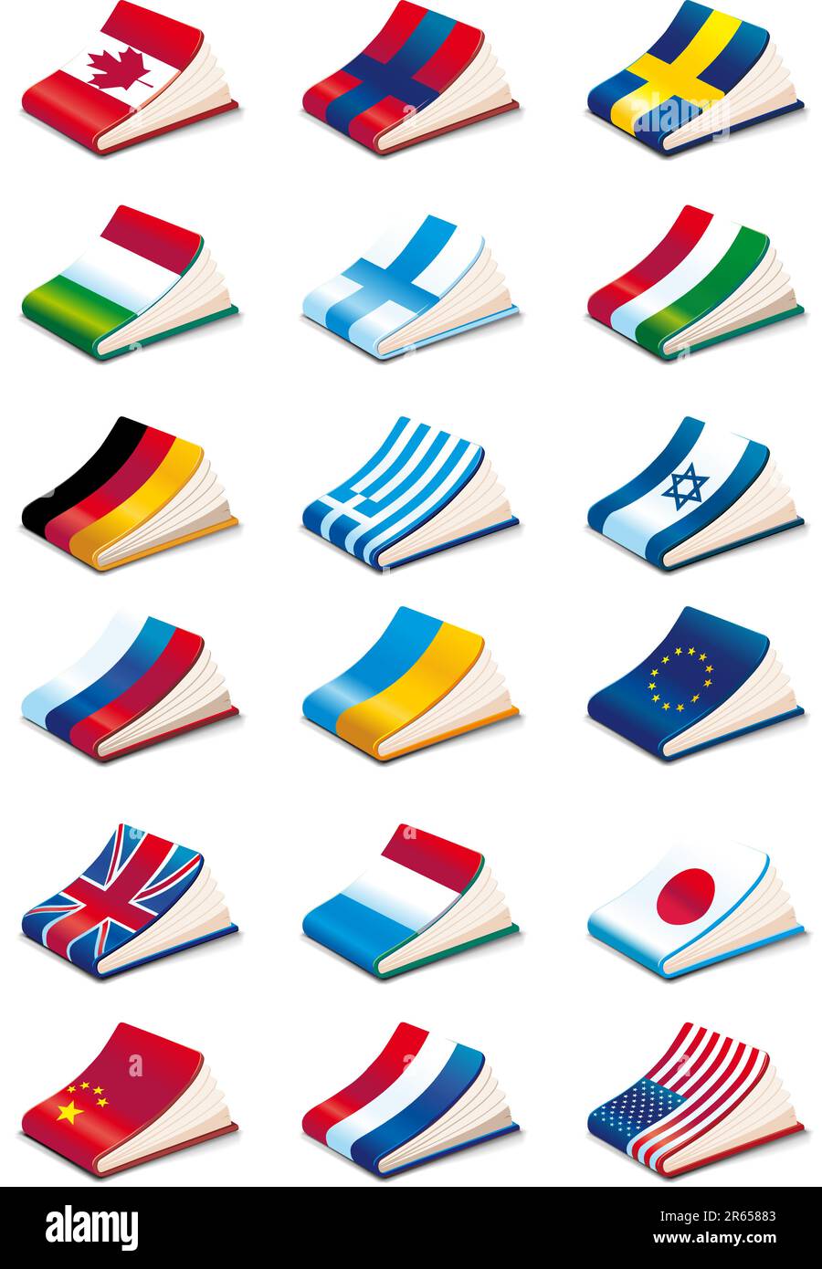 set of eighteen International Language Book Icons Stock Vector Image ...