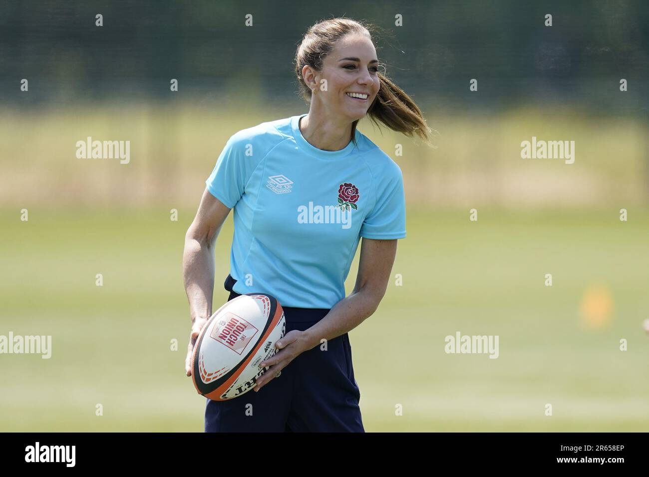 The Princess of Wales taking part in rugby drills during her visit to ...