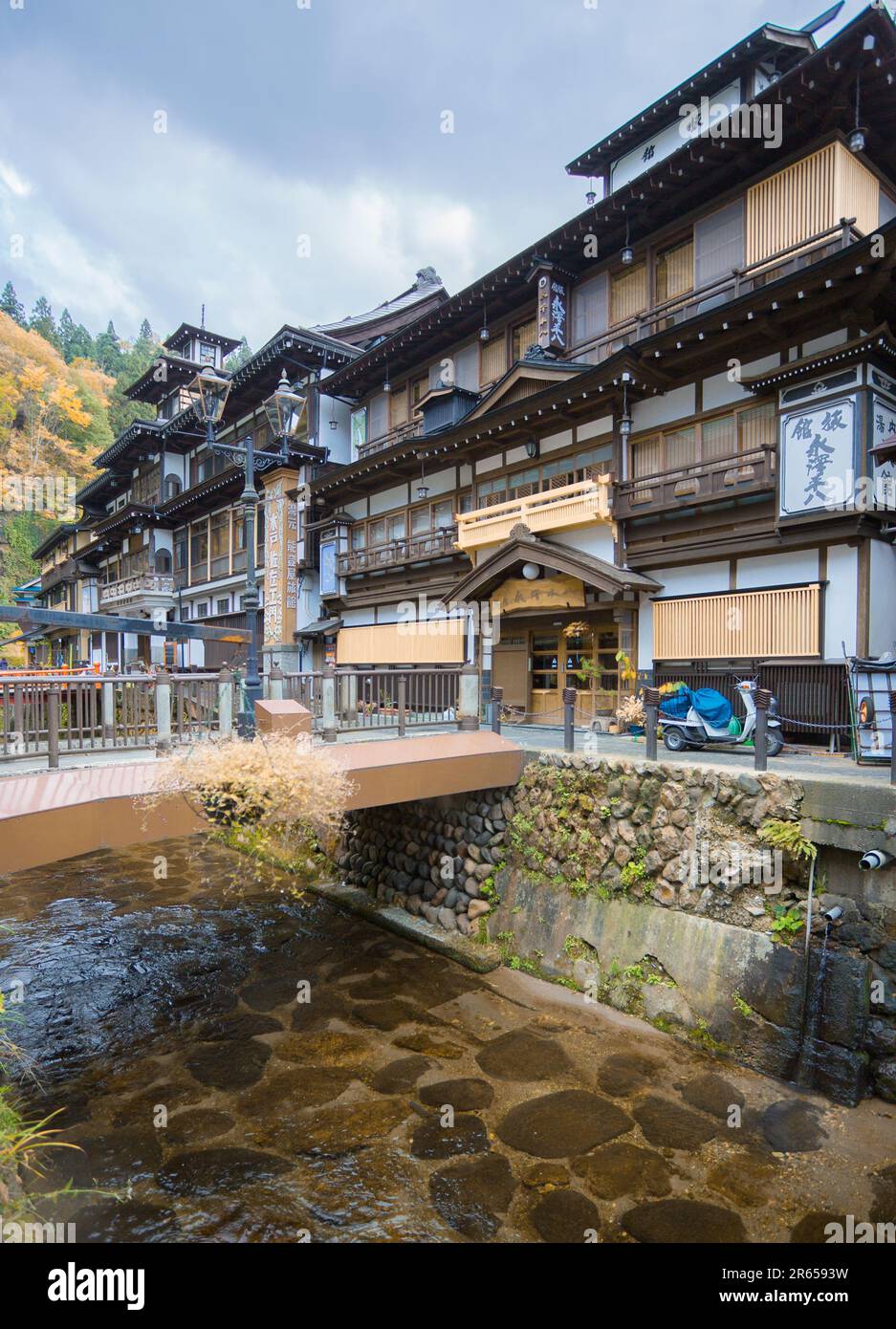 Ginzan Onsen and autumn leaves Stock Photo - Alamy