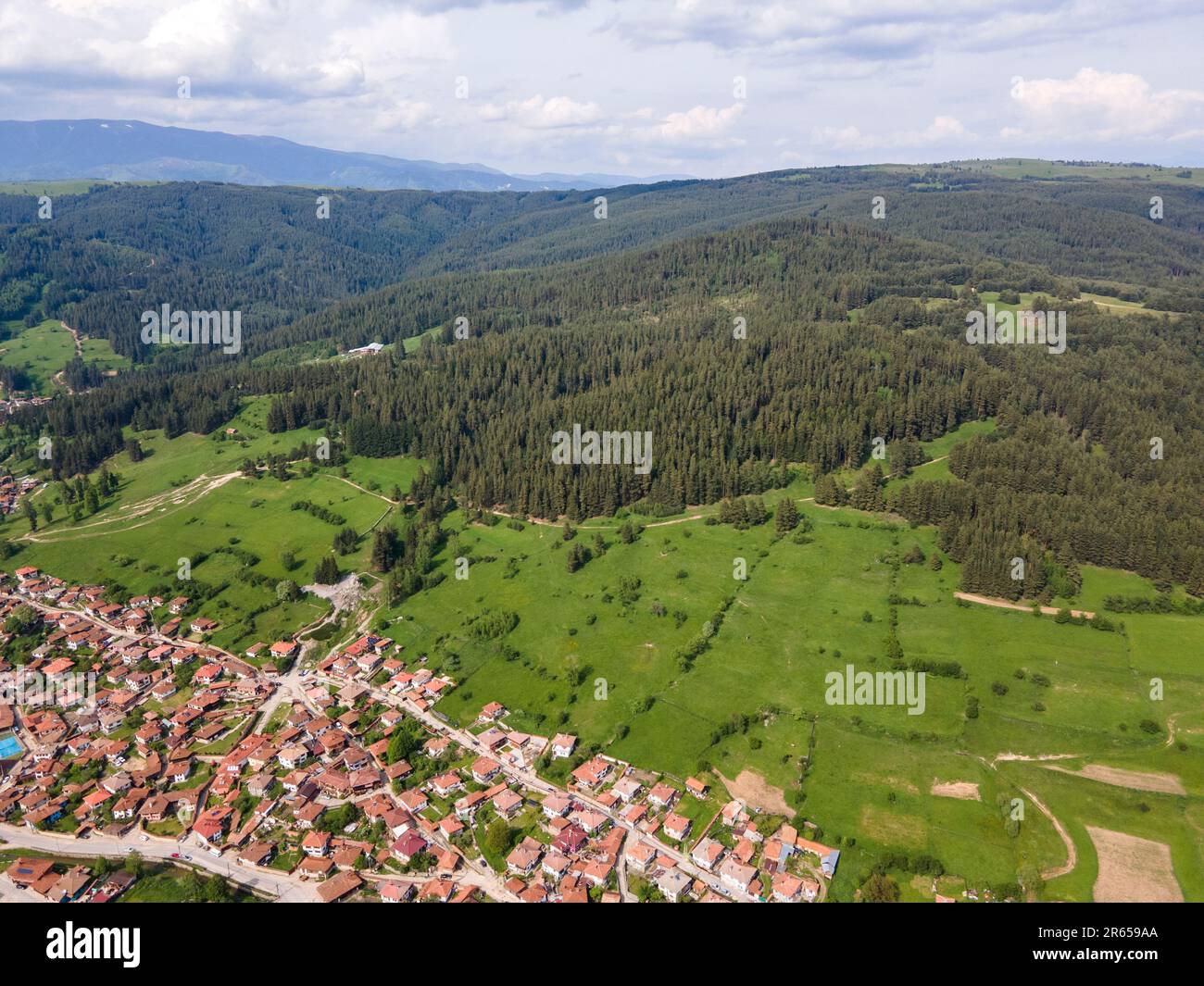 Aerial Spring view of historical town of Koprivshtitsa, Sofia Region ...