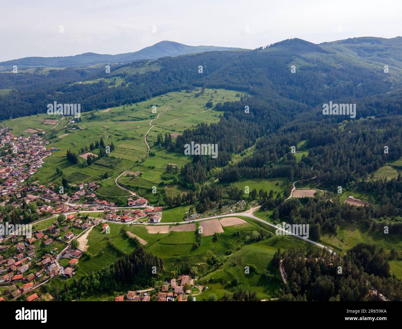 Aerial Spring view of historical town of Koprivshtitsa, Sofia Region ...