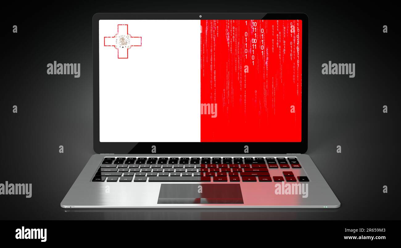 Malta - country flag and binary code on laptop screen - 3D illustration ...