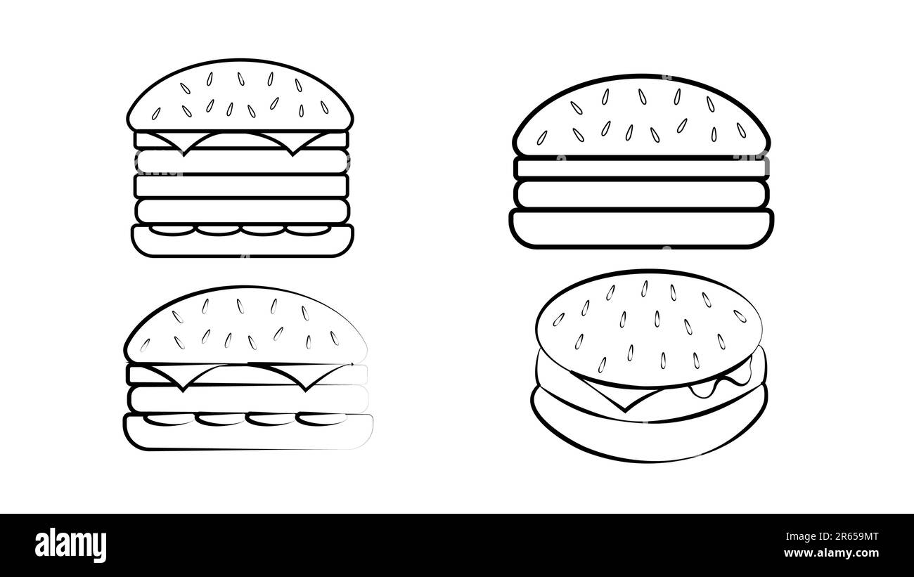 Burger icons set. Outline set of burger vector icons for web design ...