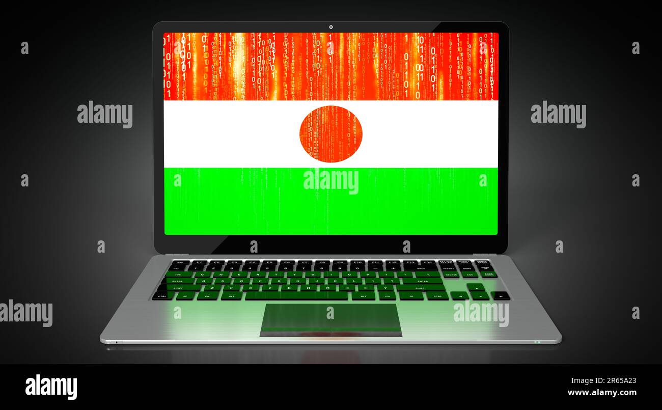 Niger - country flag and binary code on laptop screen - 3D illustration ...