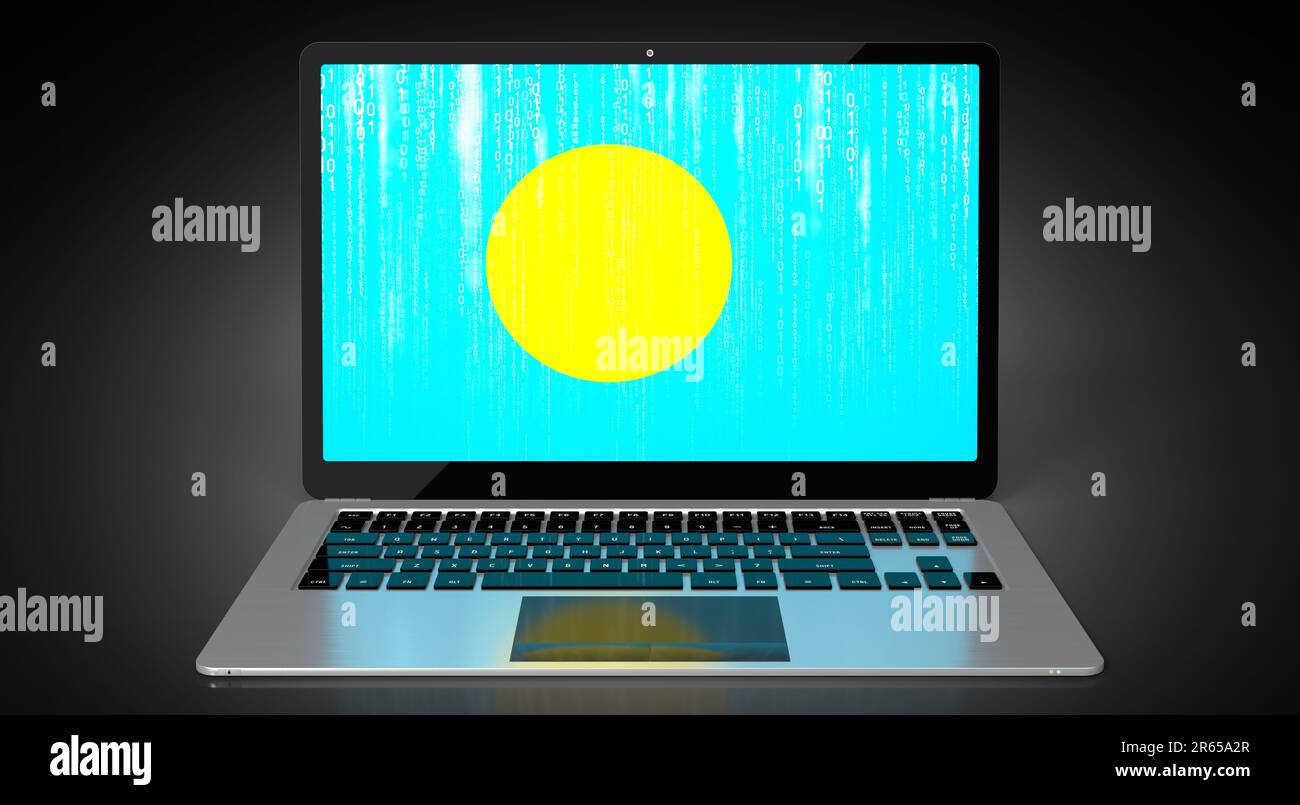Palau - country flag and binary code on laptop screen - 3D illustration Stock Photo - Alamy