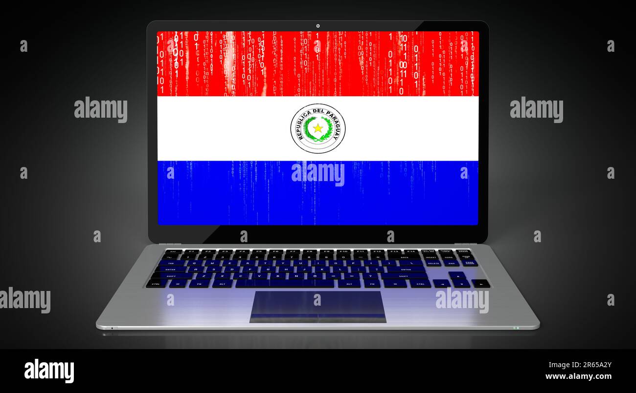 Paraguay - country flag and binary code on laptop screen - 3D ...