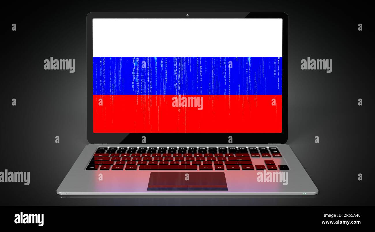 Russia - country flag and binary code on laptop screen - 3D ...