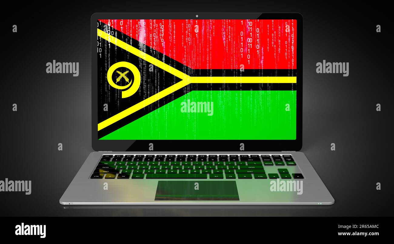 Vanuatu - country flag and binary code on laptop screen - 3D ...