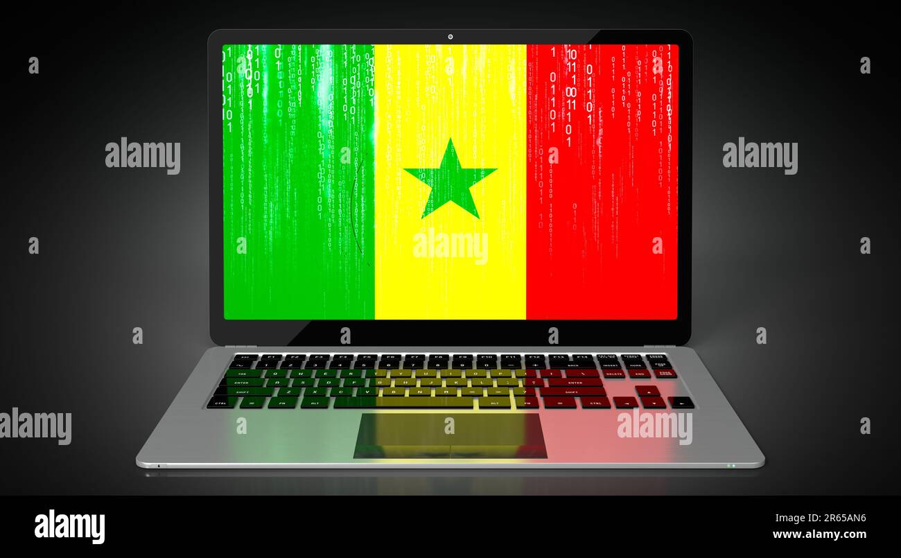Senegal - country flag and binary code on laptop screen - 3D ...
