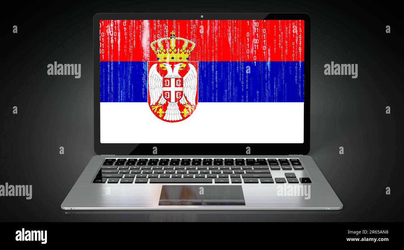 Serbia - country flag and binary code on laptop screen - 3D ...