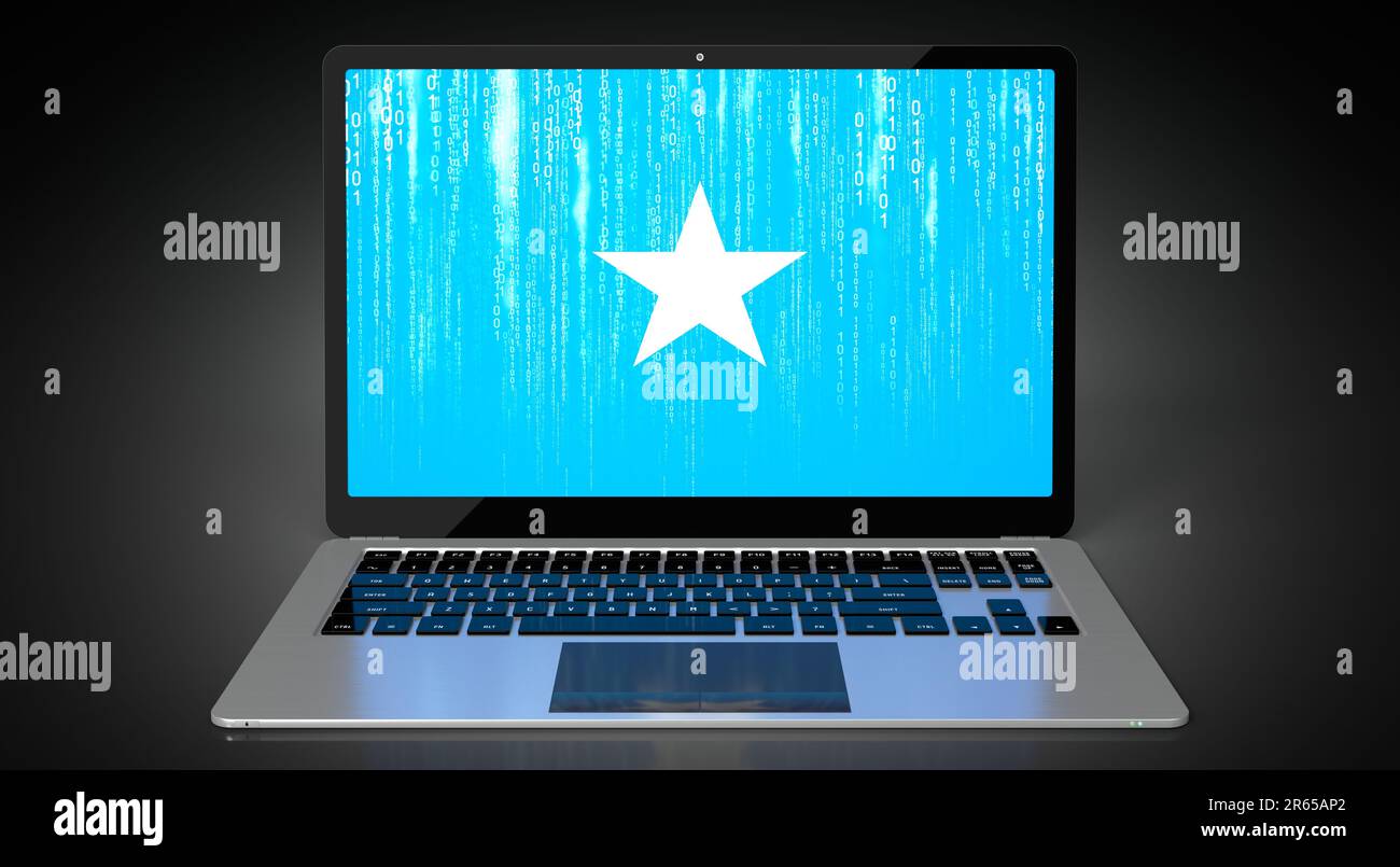 Somalia - country flag and binary code on laptop screen - 3D ...