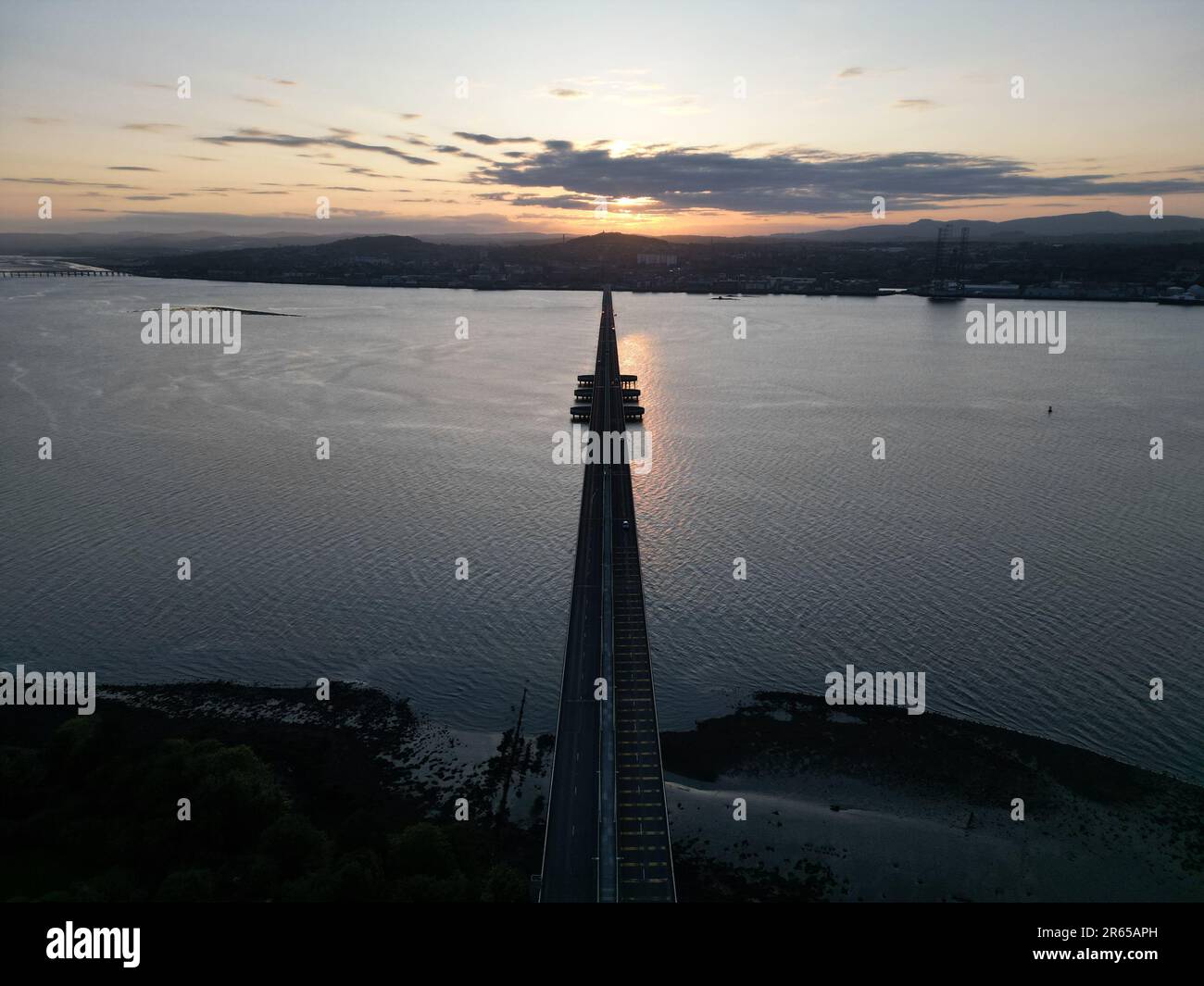 An aerial view of Tay Road Bridge in Dundee, Scotland at sunset Stock ...