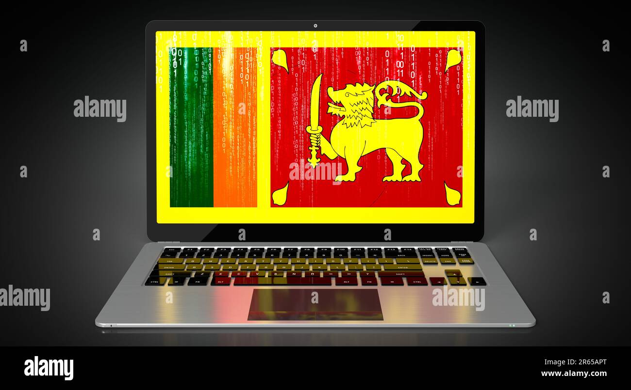 Sri Lanka - country flag and binary code on laptop screen - 3D ...