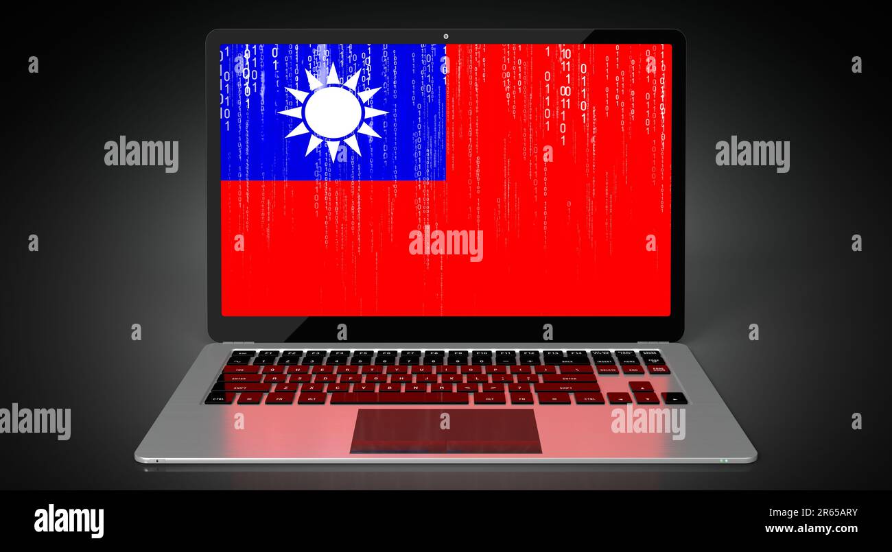 Taiwan - country flag and binary code on laptop screen - 3D ...