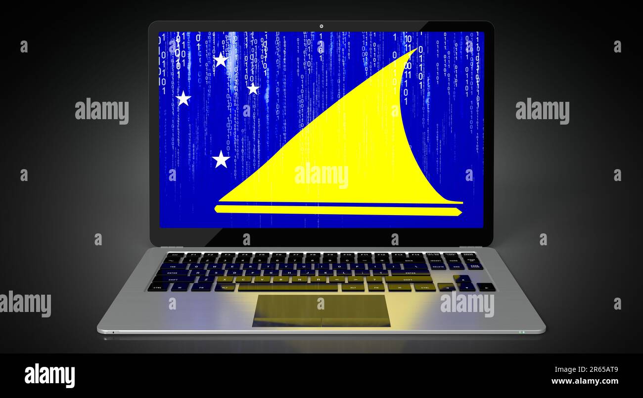 Tokelau - country flag and binary code on laptop screen - 3D ...