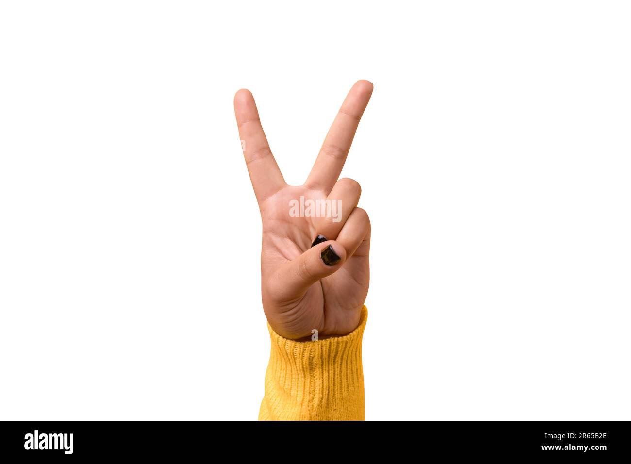 Hand gesture V sign for victory or peace sign isolated on white ...