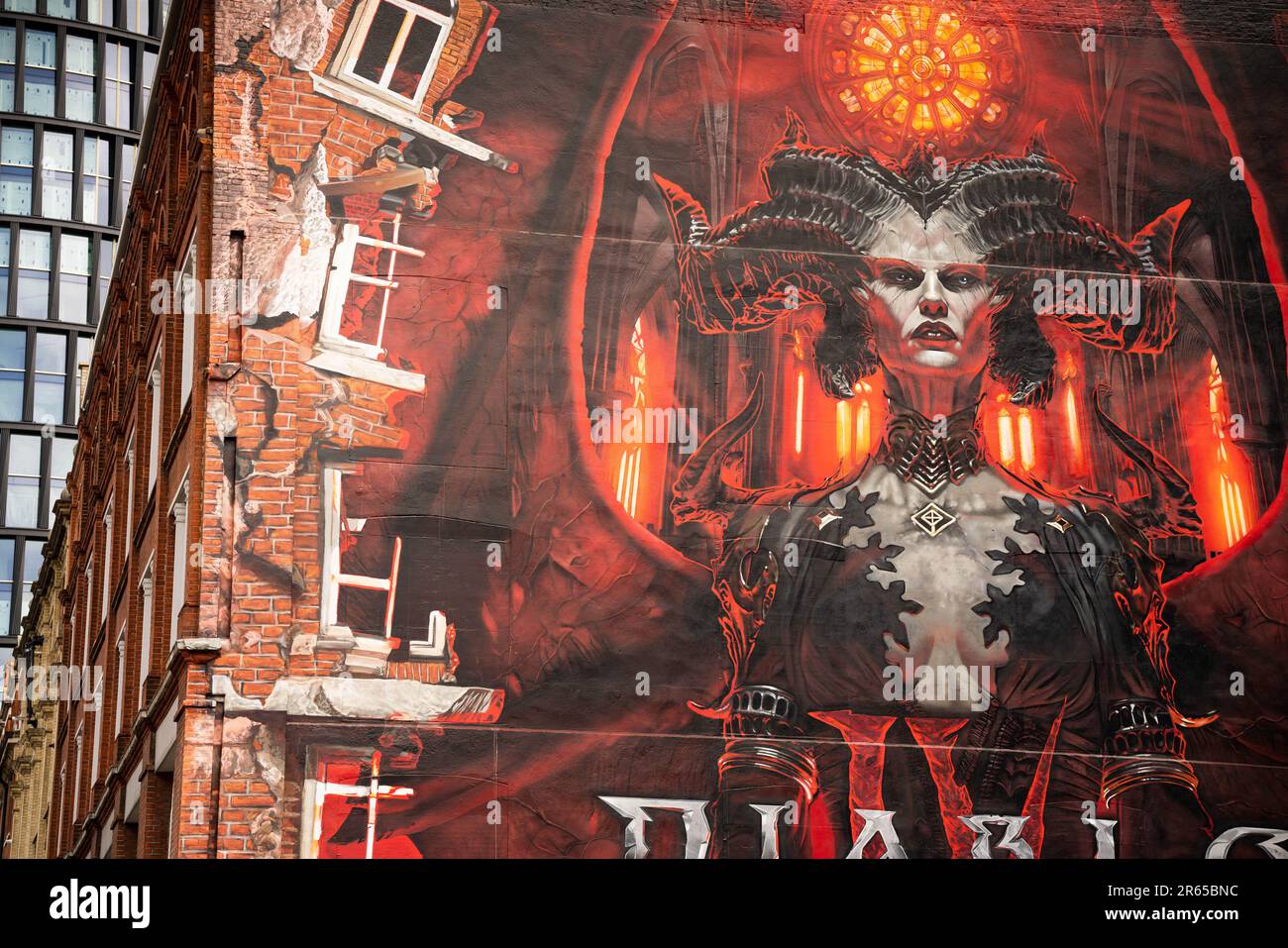 Wall art of Diablo IV playstation game by Blizzard painted on the side ...