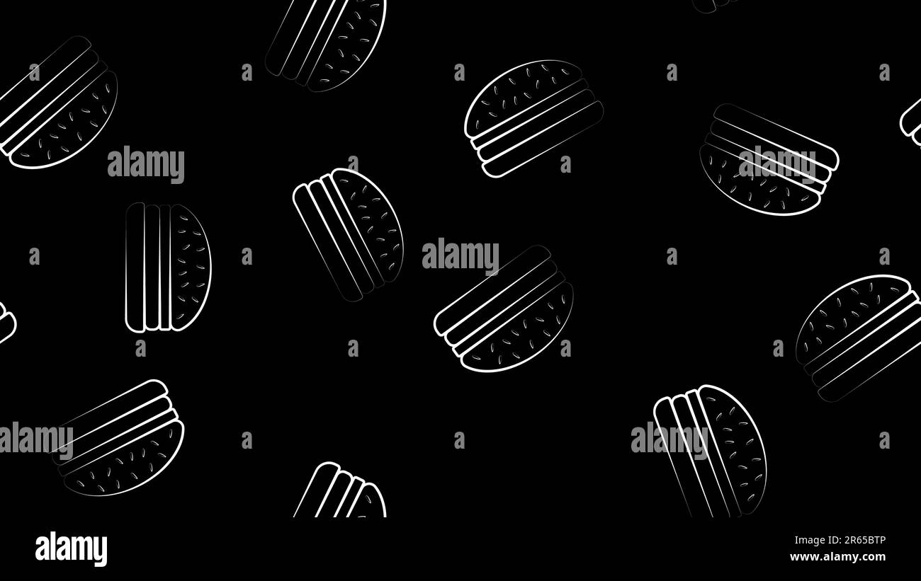 Fast food pattern with white burgers on black background. Cute cartoon ...