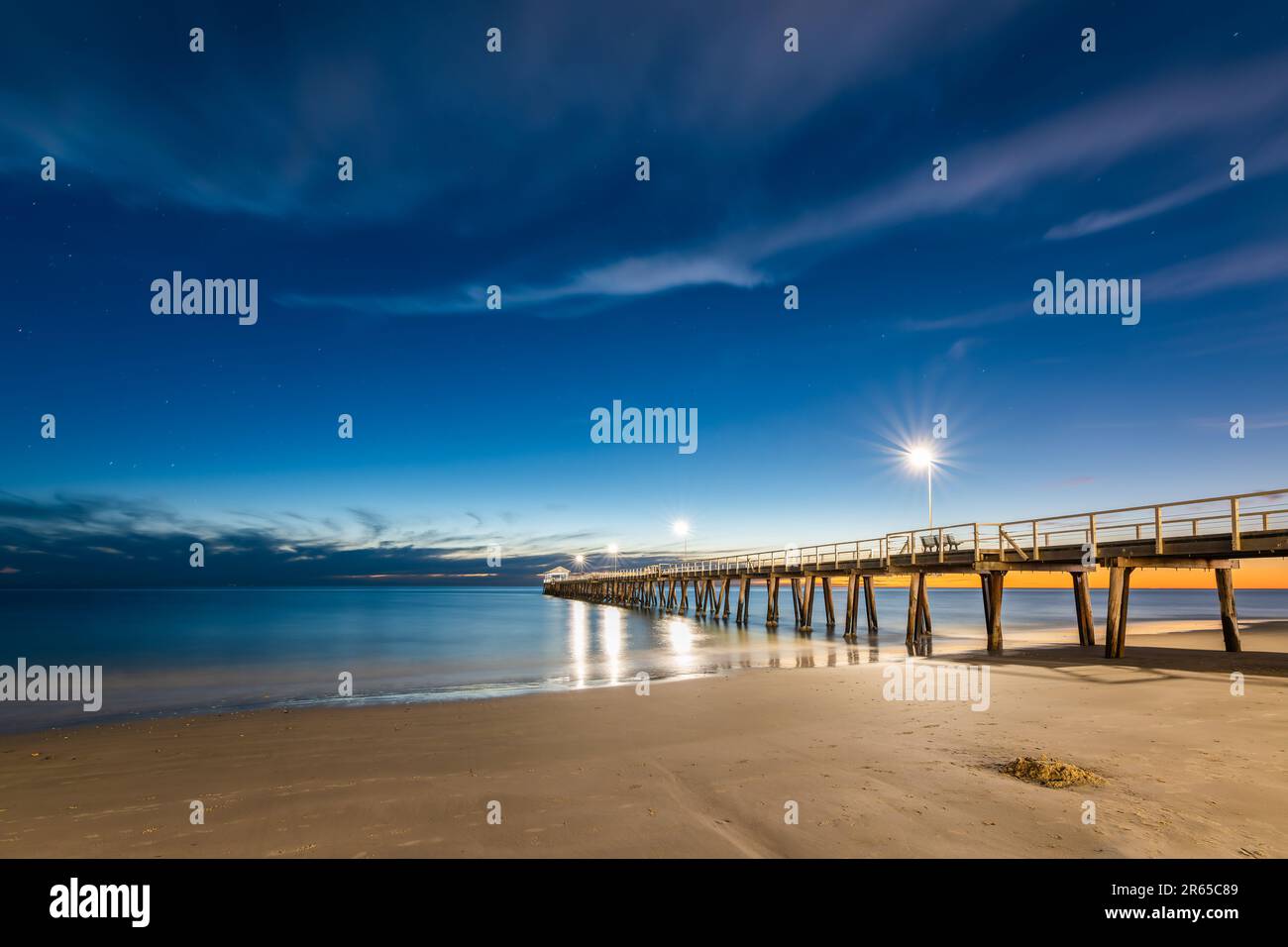 Henley Beach jetty illuminated at night, South Australia Stock Photo ...