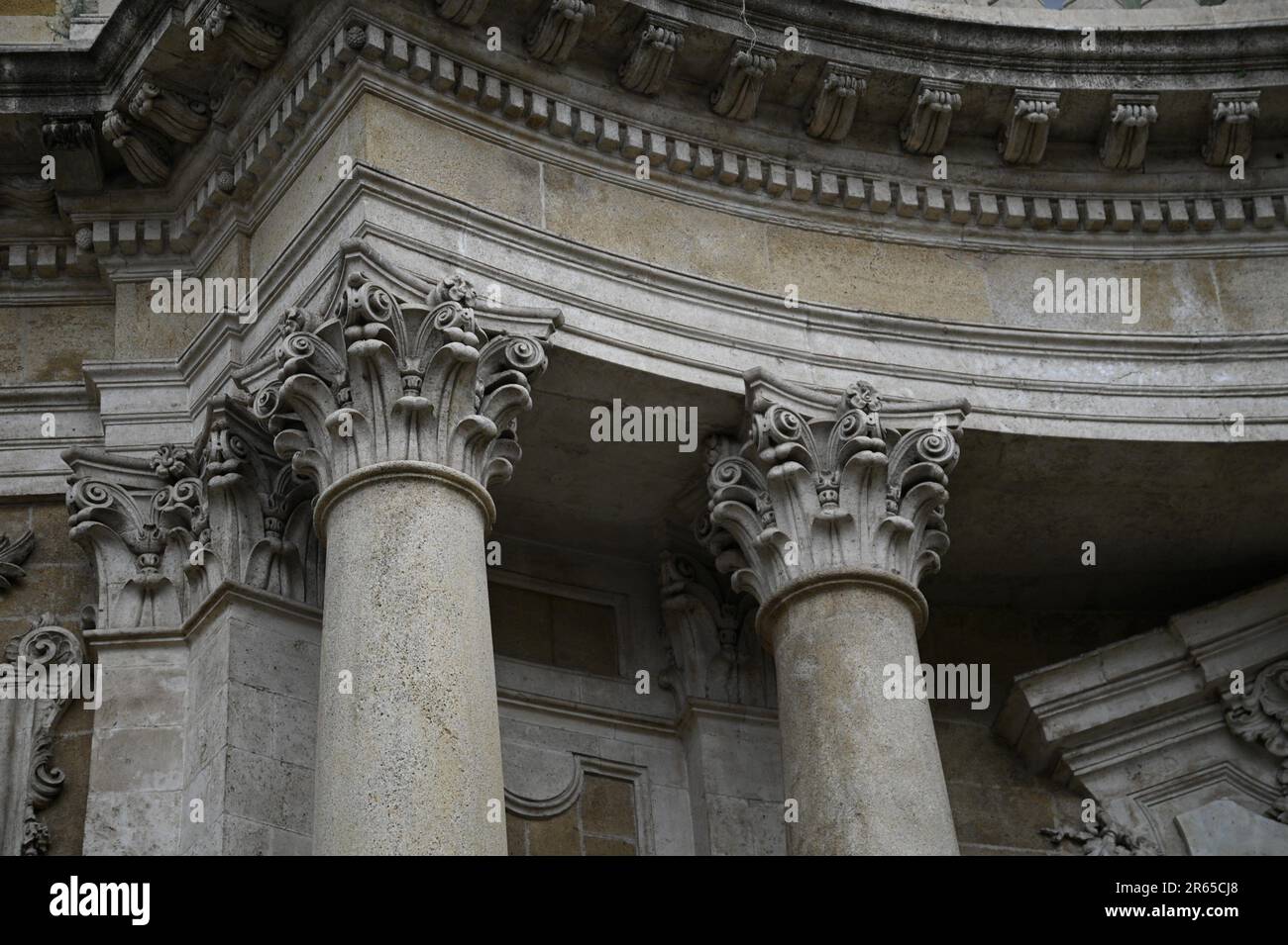Corinthian order columns on the exterior of the Sicilian Baroque style Basilica della Collegiata ...