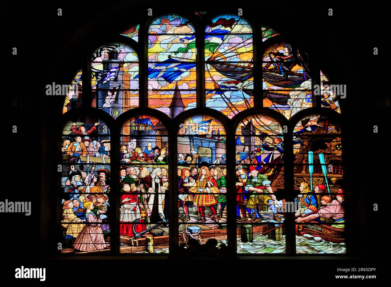 A massive stained glass window depicting the French naval commander and ...