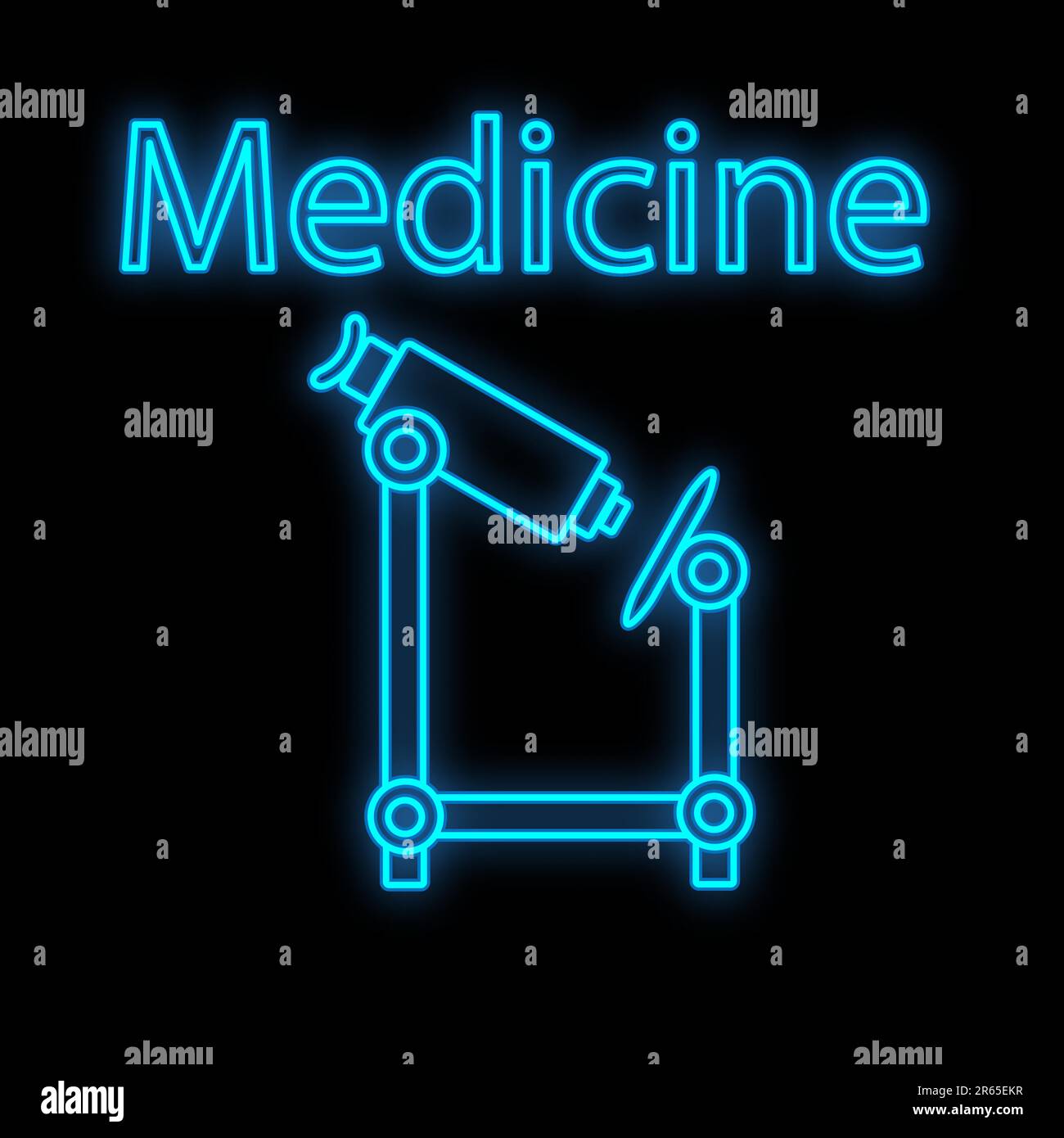 Bright luminous blue medical medical scientific digital neon sign for a ...