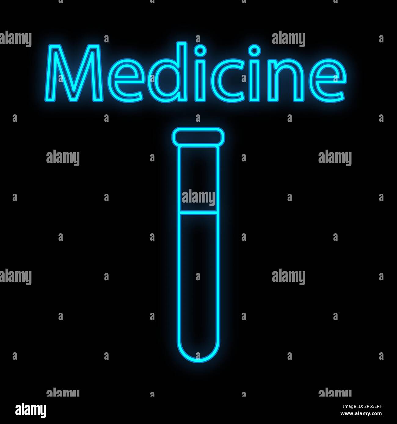Bright luminous blue medical scientific digital neon sign for a ...