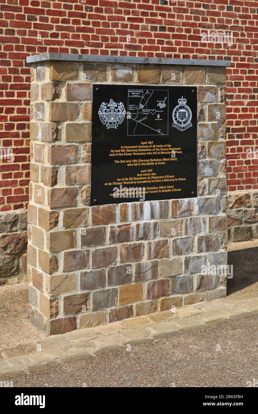 World War I Essex Regiment & Essex Yeomanry Memorial in Monchy-le-Preux ...