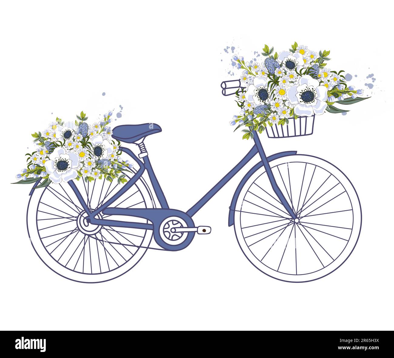 City bike with flower basket. Hand drawing illustration Stock Photo - Alamy