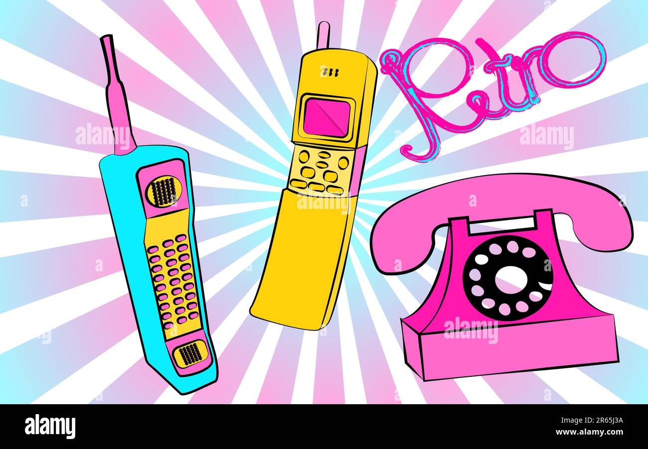 A set of three old yellow blue and blue retro retro vintage Hipster ...