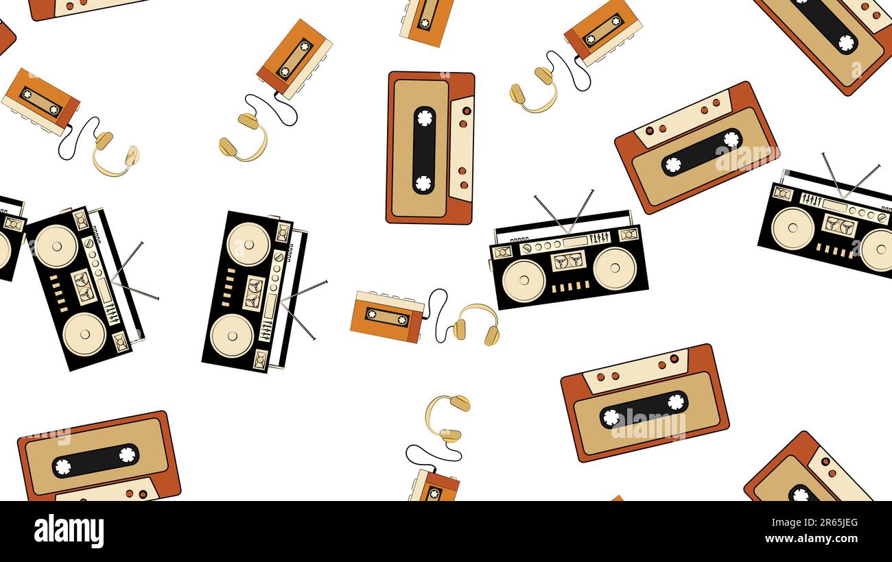 Texture, seamless pattern from audiowder with headphones, old vintage ...